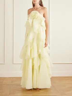 Aje Pandorea" Appliquéd Ruffled Organza Gown - Yellow