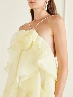 Aje Pandorea" Appliquéd Ruffled Organza Gown - Yellow