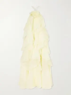 Aje Pandorea" Appliquéd Ruffled Organza Gown - Yellow