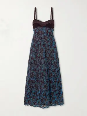 ALEMAIS Francine Bead-embellished Guipure Lace Midi Dress - Brown