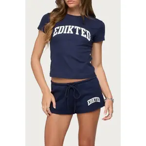 EDIKTED Sporty Babe Crop T-shirt - Navy