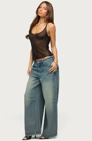 EDIKTED Meena Shiny Open Stitch Knit Tank