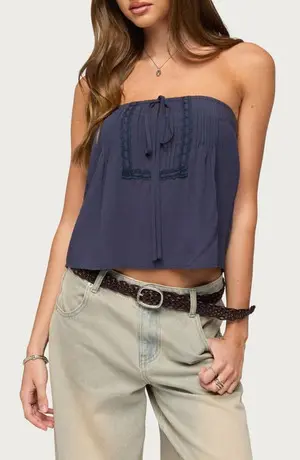 EDIKTED Joycee Strapless Top - Navy