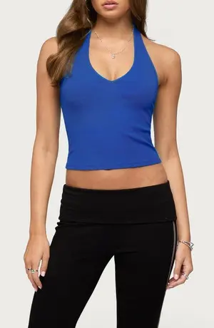 EDIKTED Vespera Rib Halter Top - Blue