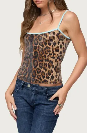 EDIKTED Dimitra Sequin & Print Camisole