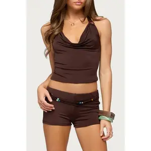 EDIKTED Janya Cowl Neck Halter Top - Brown
