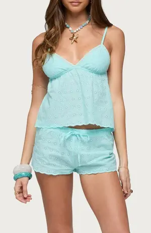 EDIKTED Talula Eyelet Babydoll Camisole - Aqua