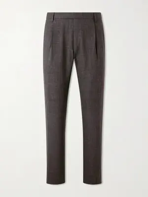 Mr P. Straight-leg Pleated Wool, Silk And Linen-blend Suit Trousers - Brown