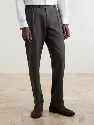 Mr P. Straight-leg Pleated Wool, Silk And Linen-blend Suit Trousers