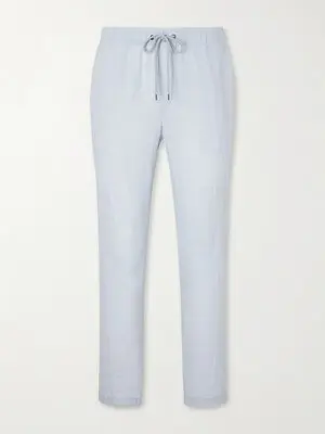 JAMES PERSE Straight-leg Garment-dyed Linen Drawstring Trousers - Blue