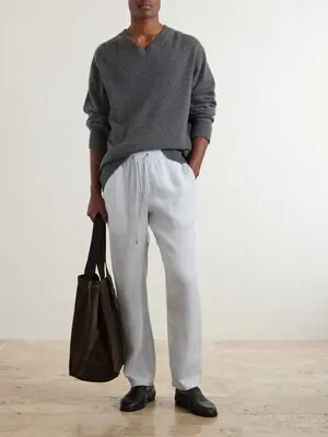 JAMES PERSE Straight-leg Garment-dyed Linen Drawstring Trousers