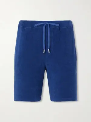 Fedeli Slim-fit Cotton-terry Drawstring Shorts - Blue