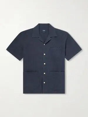 DRAKE'S Camp-collar Linen Shirt - Blue