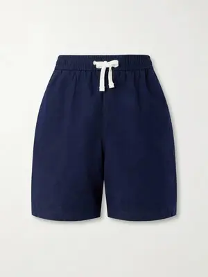 DRAKE'S Straight-leg Cotton Drawstring Shorts - Blue