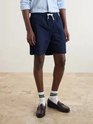 DRAKE'S Straight-leg Cotton Drawstring Shorts - Blue