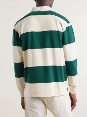 DRAKE'S Stripe Cotton-jersey Polo Shirt