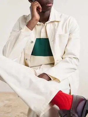 DRAKE'S Stripe Cotton-jersey Polo Shirt