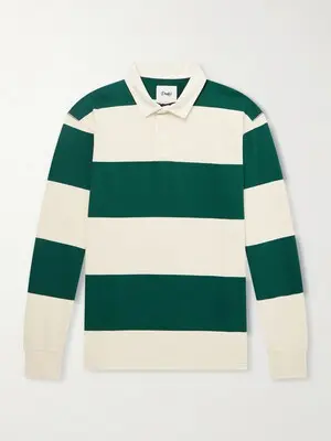 DRAKE'S Stripe Cotton-jersey Polo Shirt - Neutrals
