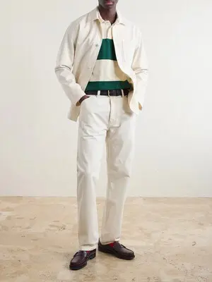 DRAKE'S Stripe Cotton-jersey Polo Shirt