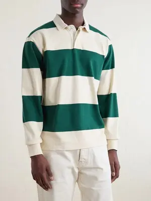 DRAKE'S Stripe Cotton-jersey Polo Shirt