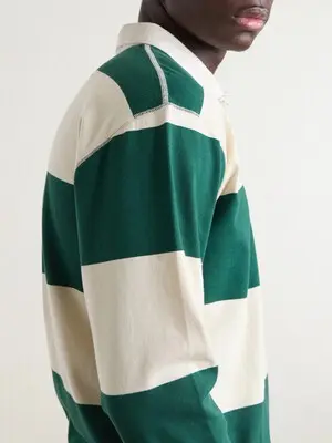 DRAKE'S Stripe Cotton-jersey Polo Shirt