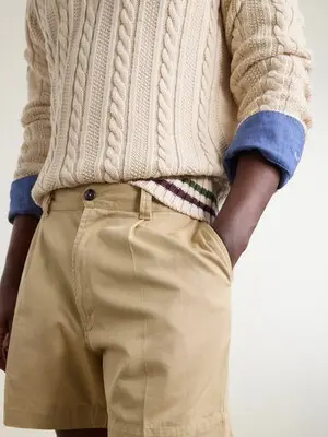 DRAKE'S Pleated Cotton Twill Chino Shorts