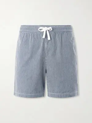 DRAKE'S Straight-leg Cotton Drawstring Shorts - Blue