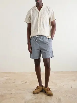 DRAKE'S Straight-leg Striped Cotton Drawstring Shorts