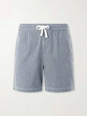 DRAKE'S Straight-leg Striped Cotton Drawstring Shorts - Light Blue