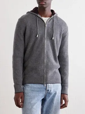 Eleventy Ribbed Cashmere Zip-up Hoodie