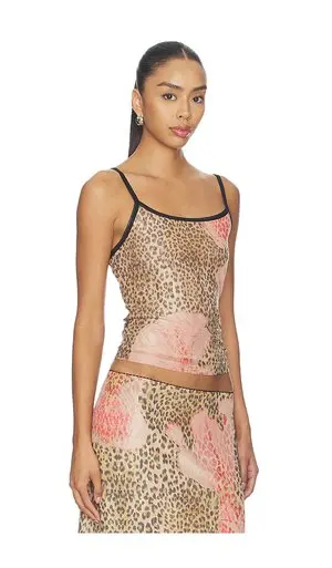 WITH HARPER LU Mesh Camisole Top In Brown