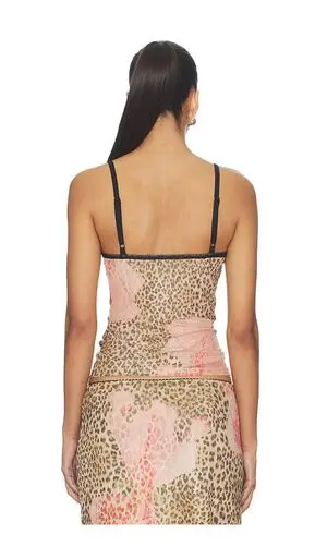 WITH HARPER LU Mesh Camisole Top In Brown