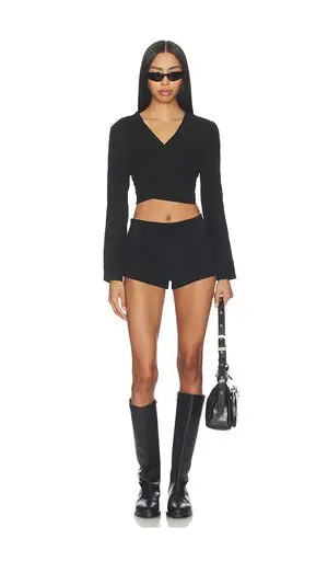 UNDERSTATED LEATHER Long Sleeve Wrap Top