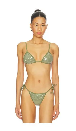 TROPIC OF C Sequin Equator Bikini Top In Green