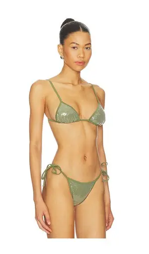TROPIC OF C Sequin Equator Bikini Top In Green
