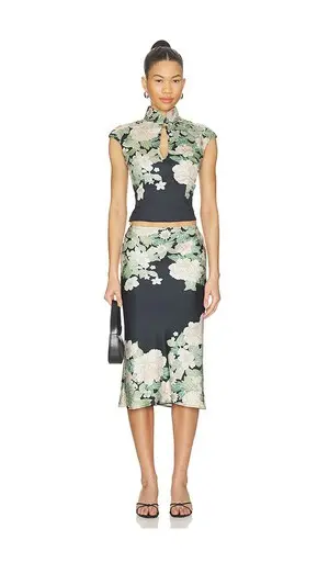 SAU LEE Dara Top Floral Print Cropped Top With Cut-out Detail
