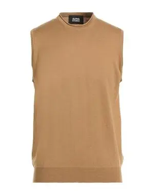 Alpha Studio Wool Sleeveless Crewneck Sweater - Camel