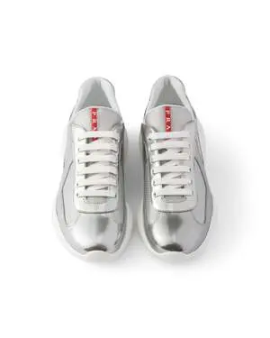 Prada America's Cup Metallic Leather And Bike Fabric Sneakers - Silver
