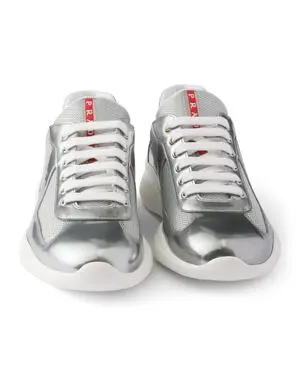 Prada America's Cup Metallic Leather And Bike Fabric Sneakers - Silver