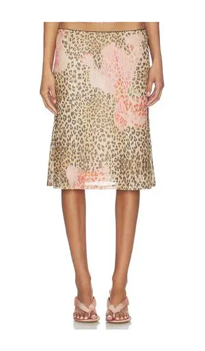 WITH HARPER LU Mesh Midi Skirt With Animal Print