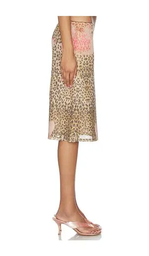 WITH HARPER LU Mesh Midi Skirt With Animal Print