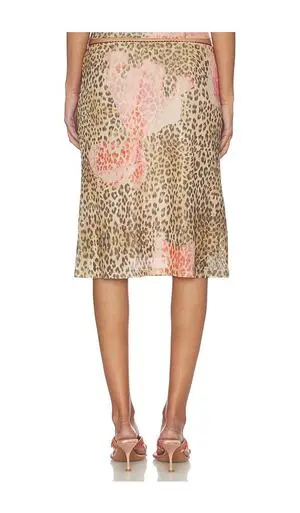 WITH HARPER LU Mesh Midi Skirt With Animal Print