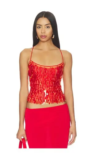 WITH HARPER LU Sequin Embellished Mesh Backless Top - Orange