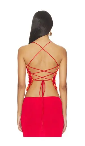 WITH HARPER LU Sequin Embellished Mesh Backless Top