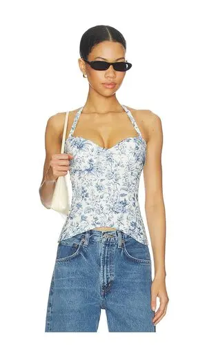 V. CHAPMAN Carrie Corset Halter Top Floral Print Boned Bodice