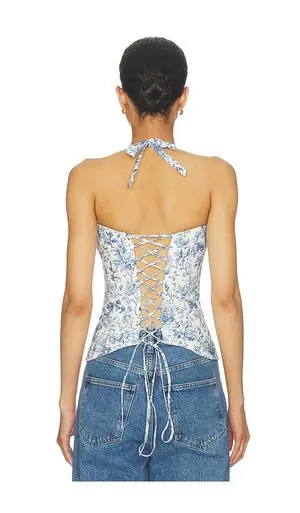 V. CHAPMAN Carrie Corset Halter Top Floral Print Boned Bodice