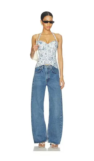 V. CHAPMAN Carrie Corset Halter Top Floral Print Boned Bodice