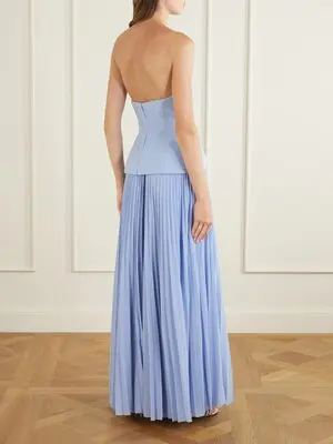 Solace London Britt Asymmetrical Pleated Gown - Blue