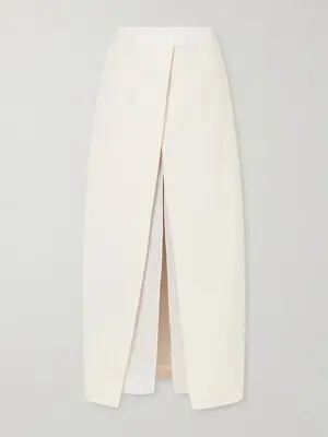 Khaite Tal' Textured Linen Midi Skirt With Front Slit