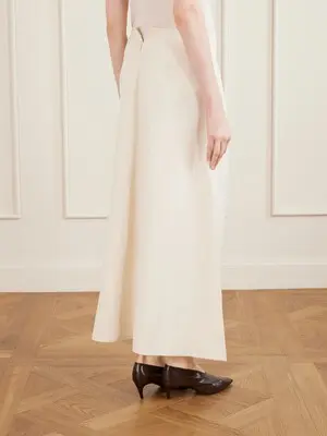 Khaite Tal' Textured Linen Midi Skirt With Front Slit